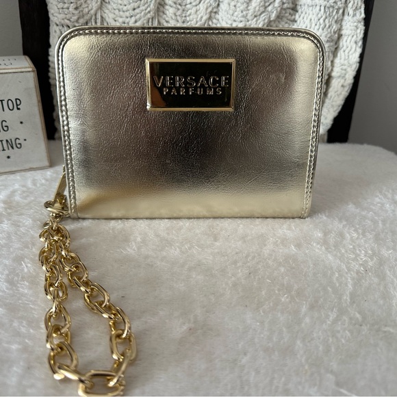 Versace Parfums | Bags | Versace Parfums Gold Clutch With Chain | Poshmark